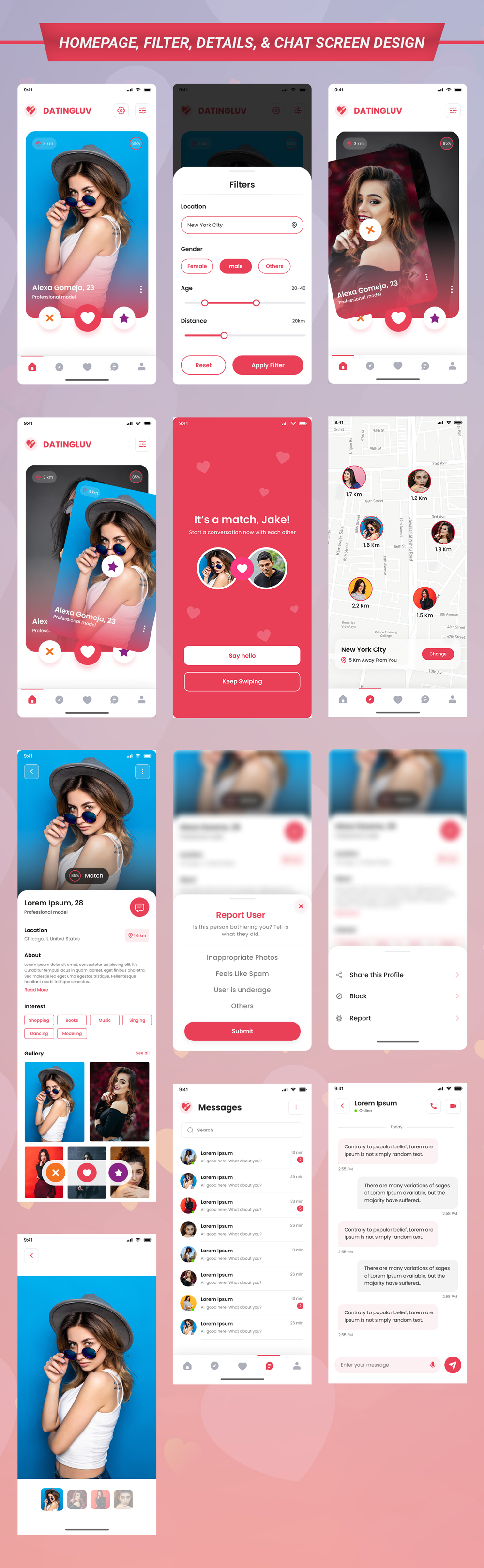 DatingLuv - Premium Figma Dating UI Kit Template for Mobile App by viaviwebtech